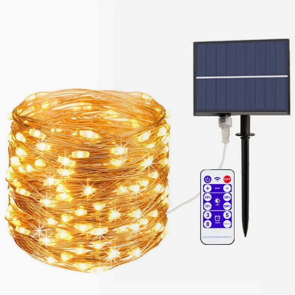 12 Meters 100 Lights Warm White-Remote Control Solar/1Pc Solar String ...