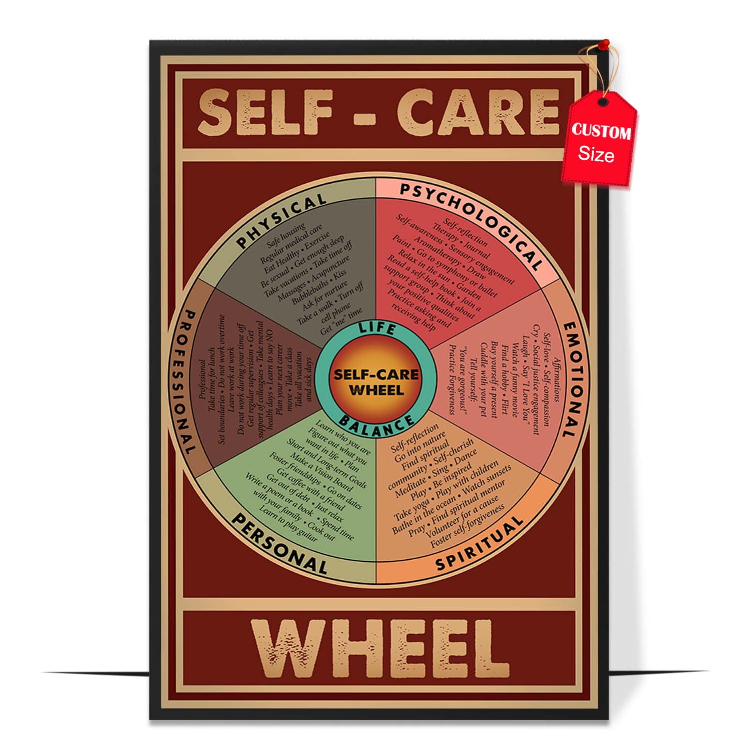 LOLUIS Self Care Wheel Poster, Vintage Mental Health Awareness Posters ...