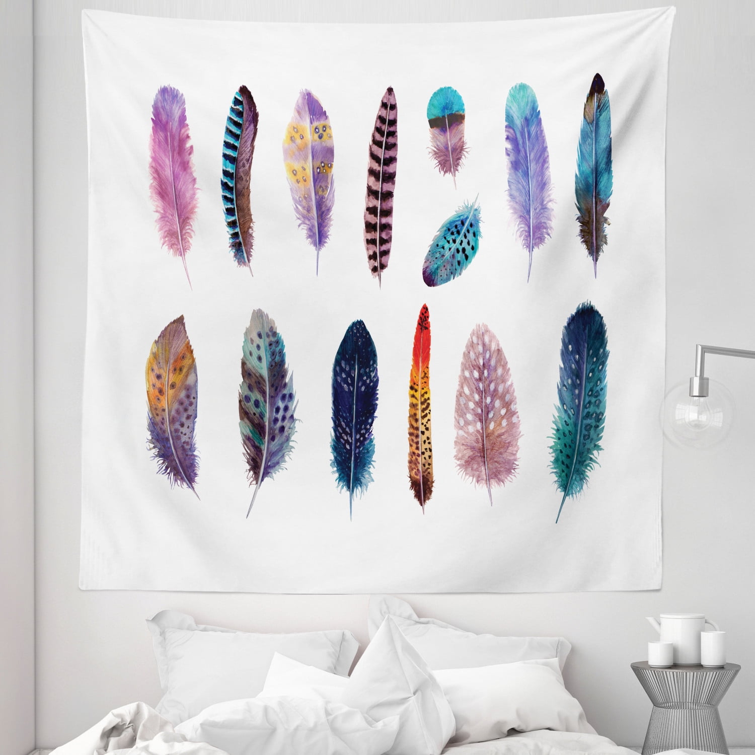 Feather Tapestry, Pattern of Colorful Different Types of Bohemian Fluff ...