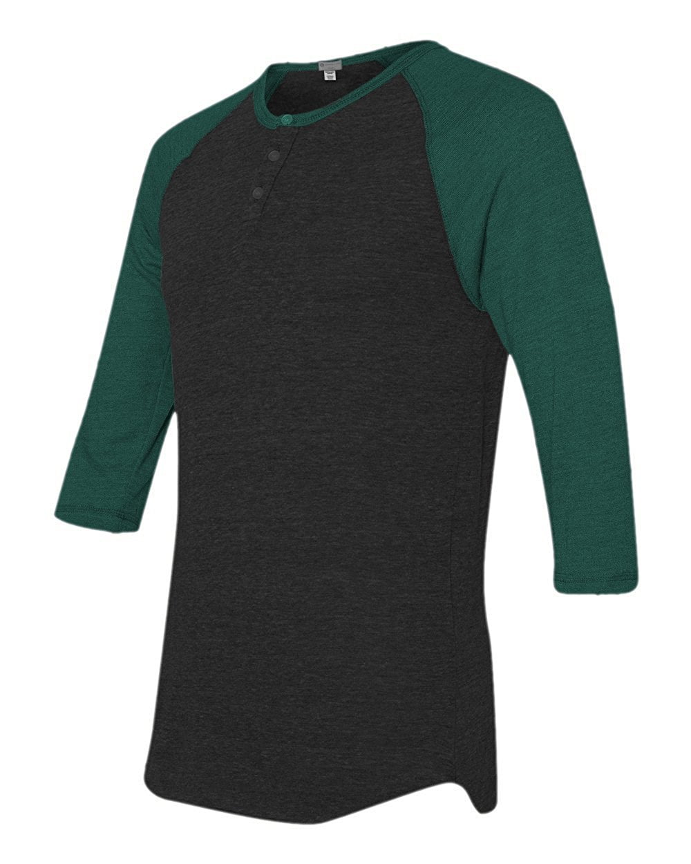 Mato & Hash 3 Button Henley Raglan T-Shirt 3/4 Sleeve - Black/Emerald ...
