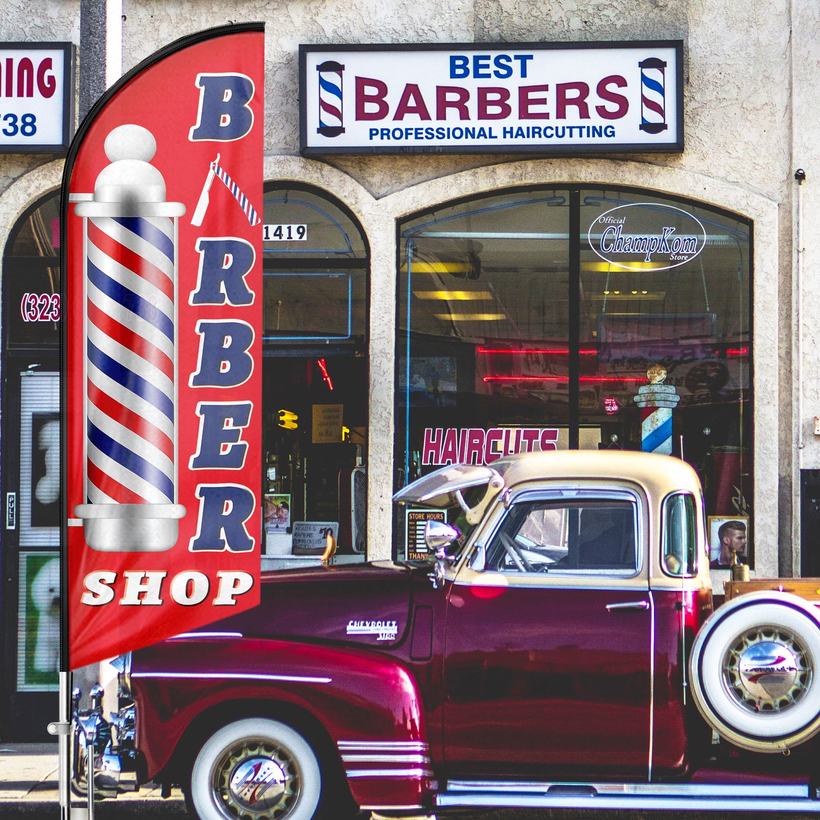 FSFLAG Barber Swooper Flag, 8FT Barber Advertising Feather Flag, Barber ...