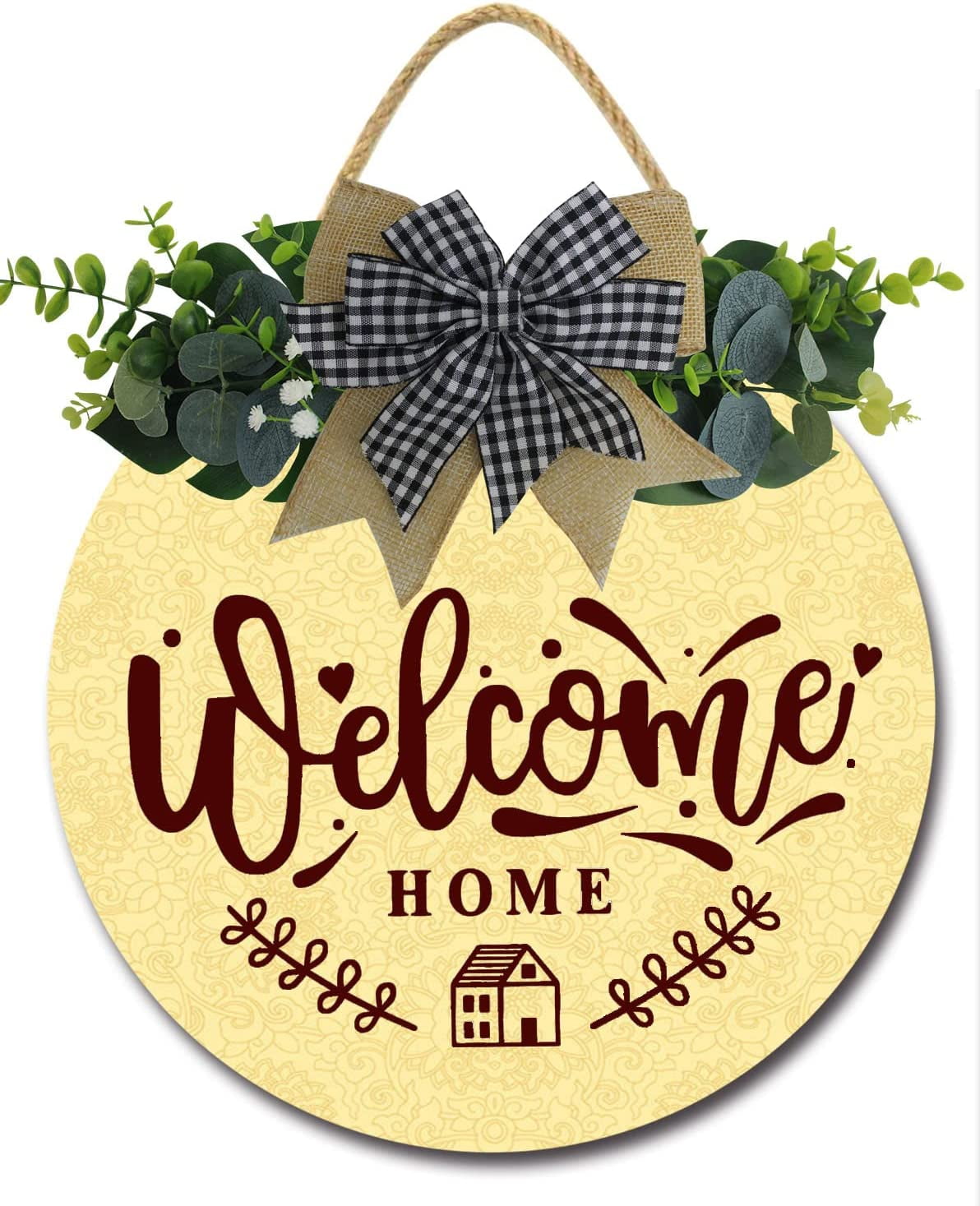 Eveokoki 12" Welcome Round Sign for Porch Farmhouse Front Door Wreaths ...