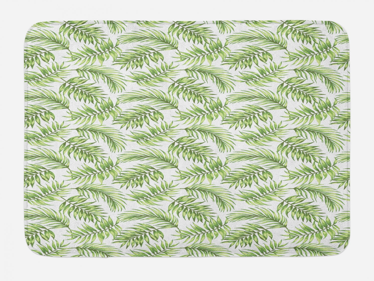 Palm Leaf Bath Mat, Exotic Pattern with Tropical Leaves in Watercolor ...