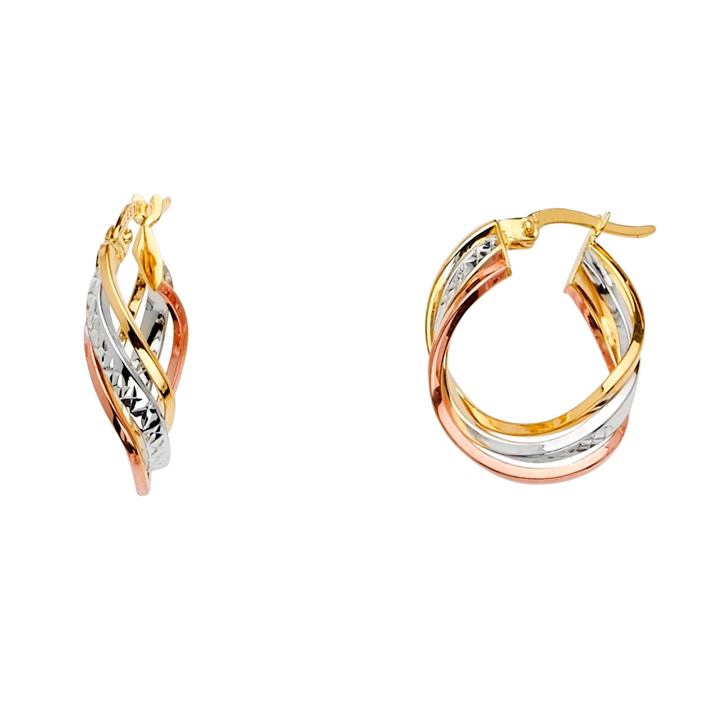 Jewels By Lux 14K White Yellow And Rose Gold Three Line Twisted Hoop ...