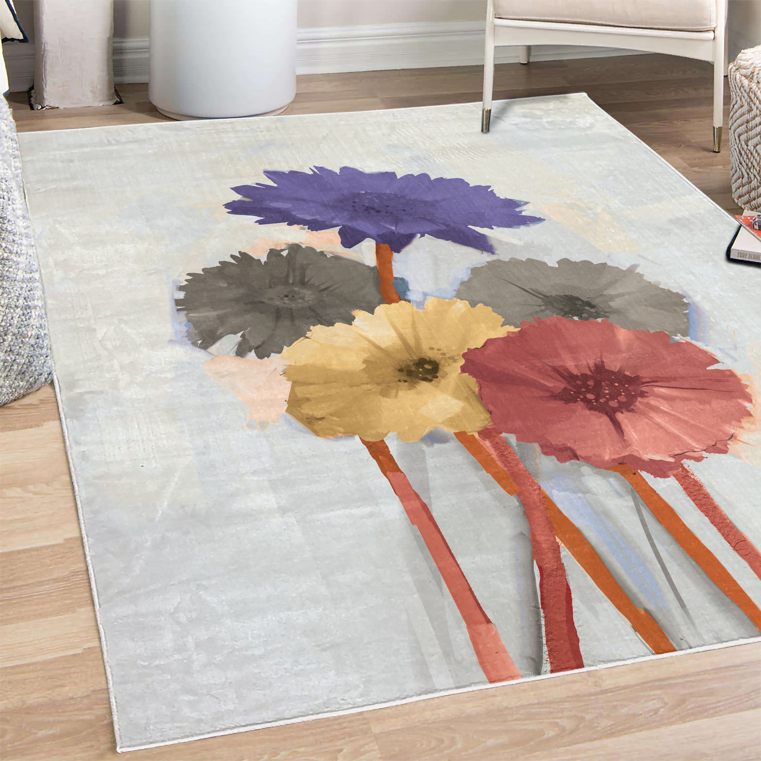 Gerber Daisy Decorative Rug, Posy of Spring Flowers Oil Painting ...
