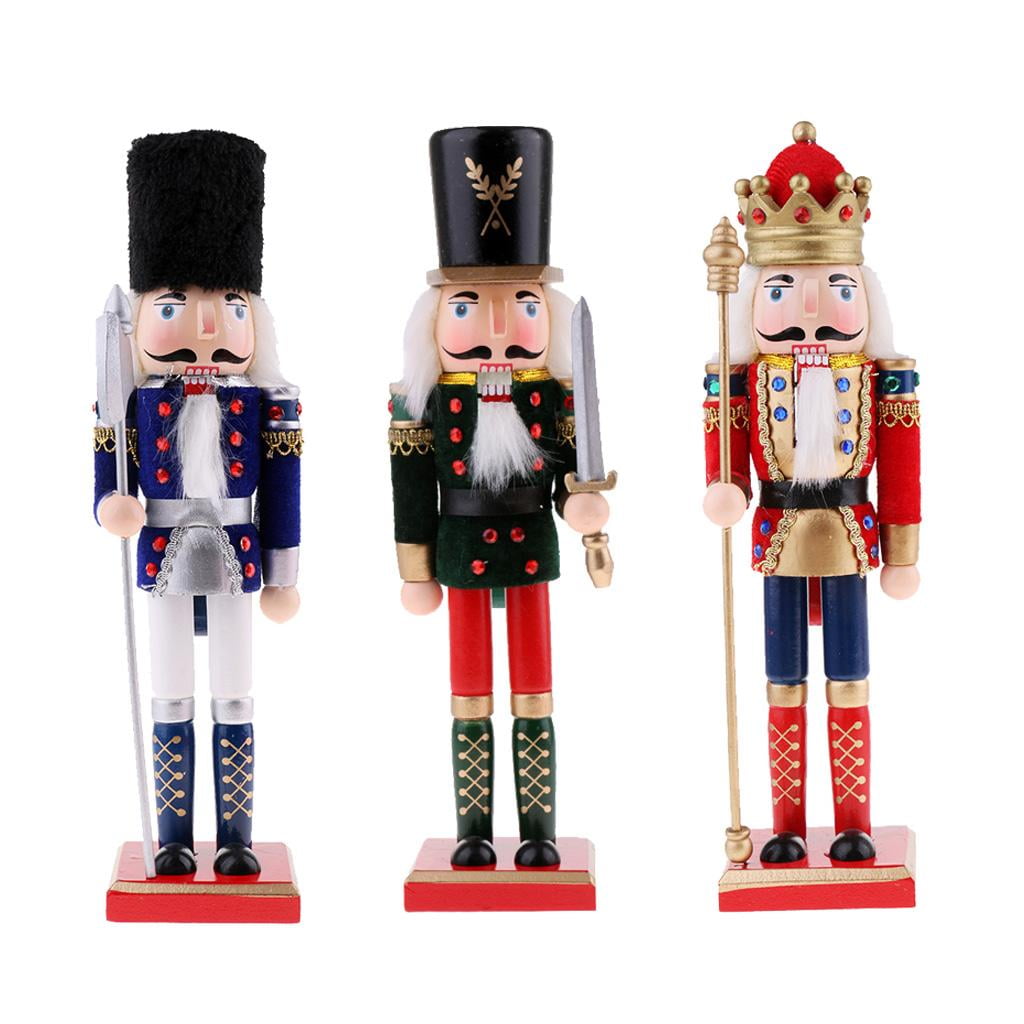 3 Pieces 30cm Wooden Nutcracker King and Soldier Action Figures Model ...