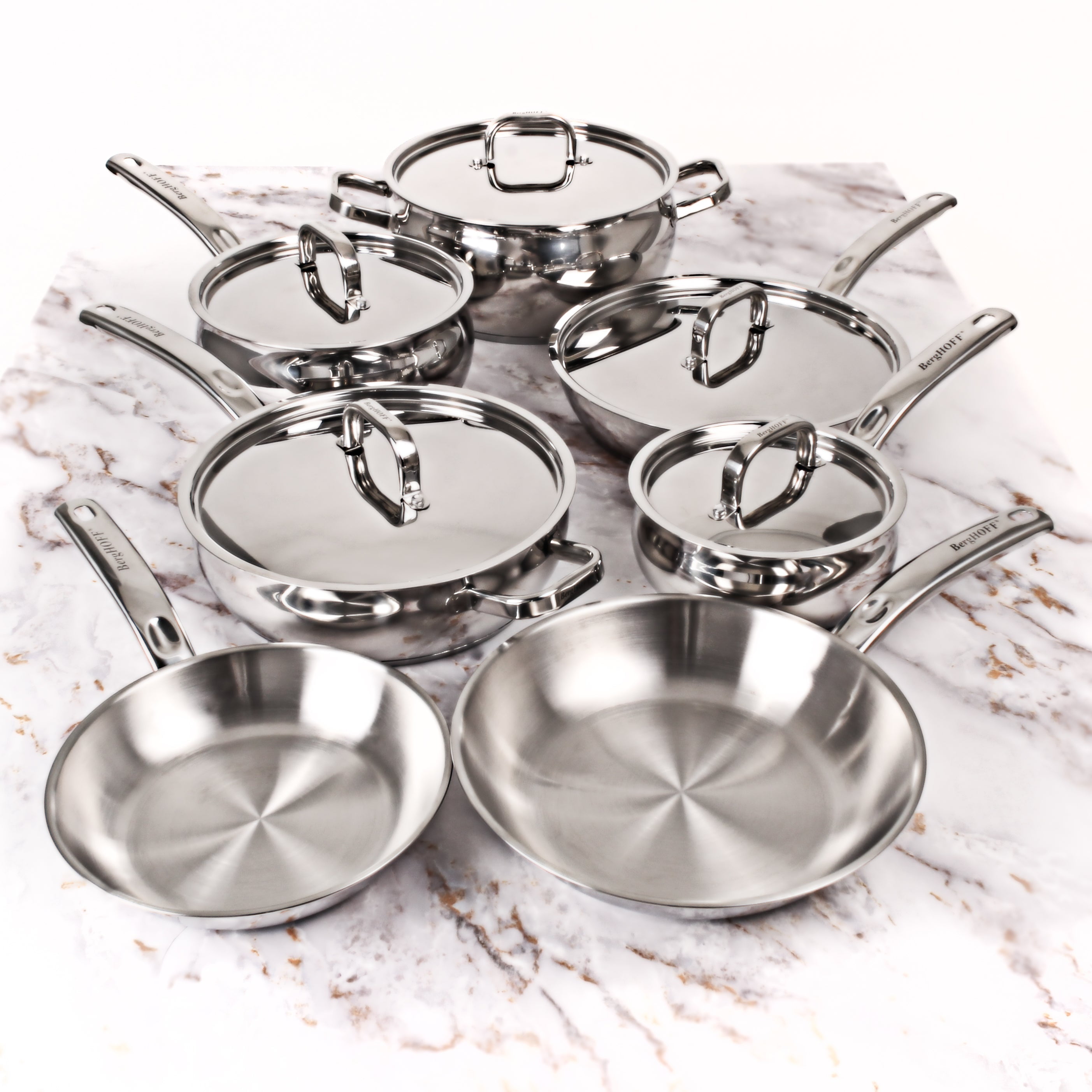 BergHOFF Essentials Belly Shape 12Pc 18/10 Stainless Steel Cookware Set ...
