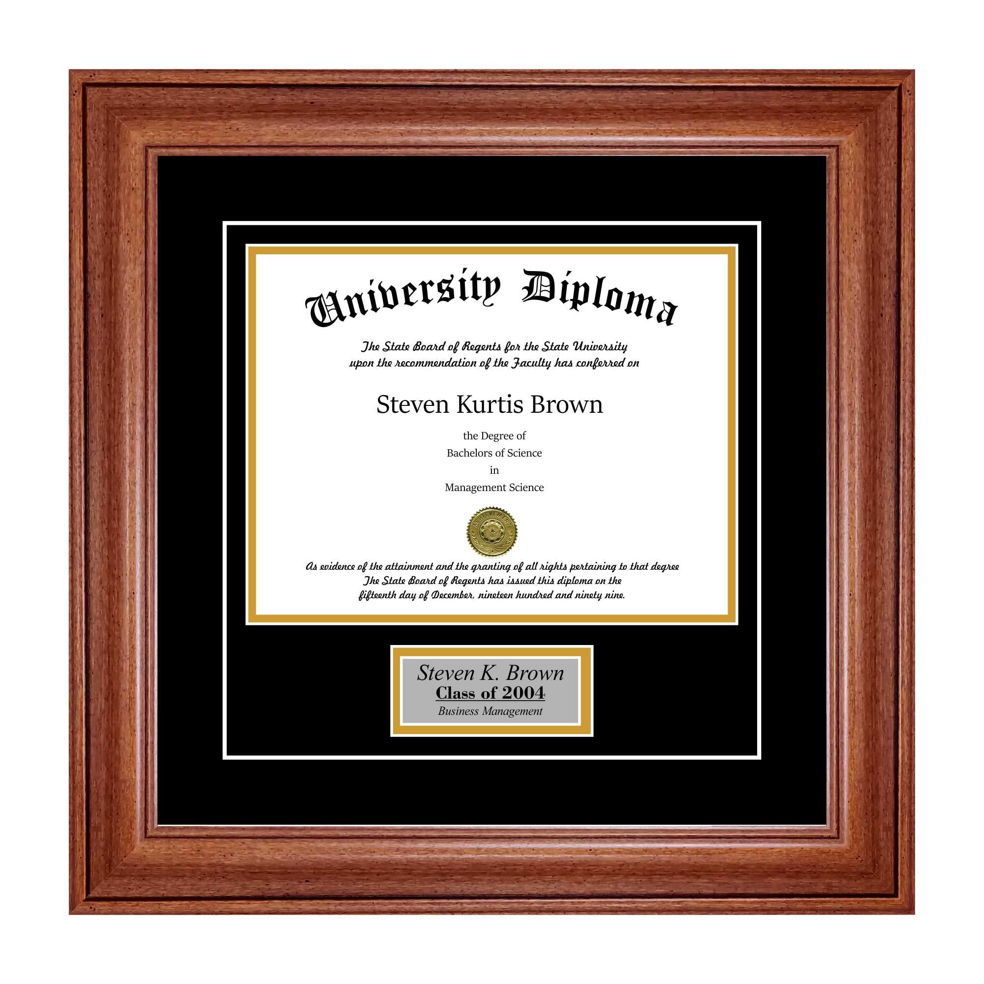 Personalized Single Diploma Frame with Double Matting for 17" x 14 ...