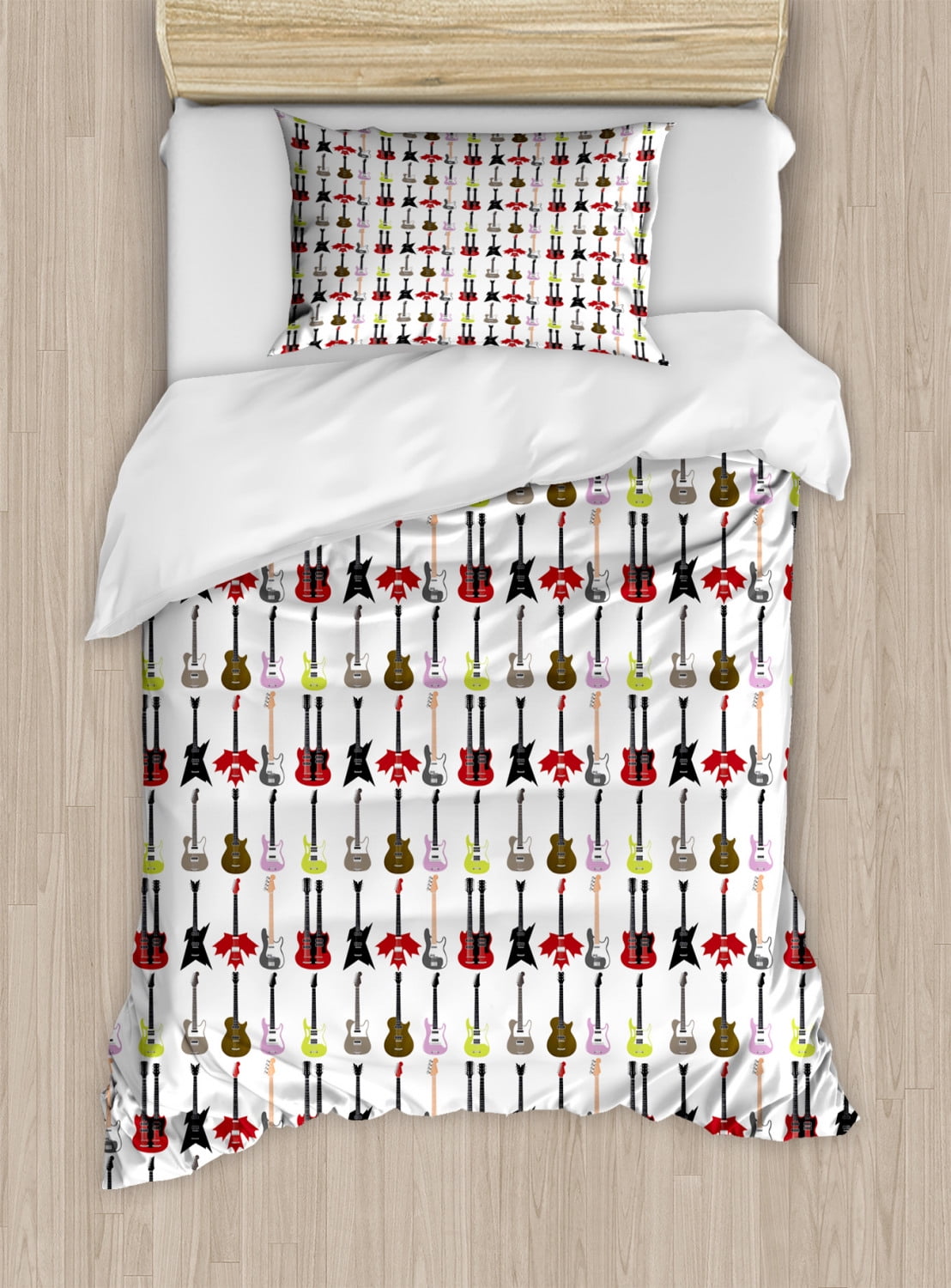 Guitar Duvet Cover Set Twin Size, Graphic Pattern of Guitars Colorful ...