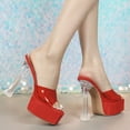 15 cm Red Crystal Chunky Heel Sandals, Square Toe Clear One-Strap Heels ...