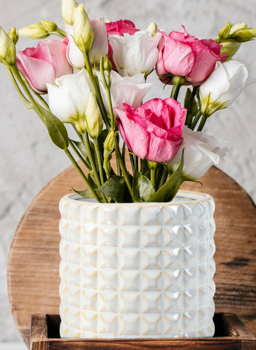 Serene Spaces Living Small White Studded Ceramic Vase, 5.75" Dia & 5.25 ...