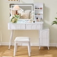Wave Fluted Panel Vanity Table With 3 Color LED Light Mirror Adjustable ...