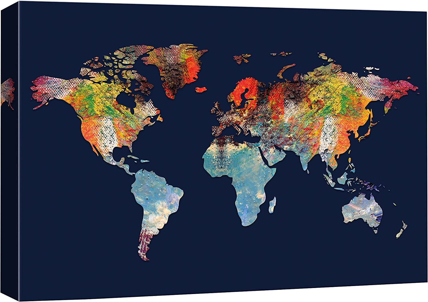 Canvas Print Wall Art Rainbow Textured Paint Stroke World Map ...