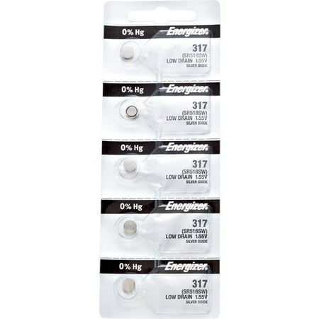 5 x Energizer 317 Watch Batteries, 0% MERCURY equivilate SR516SW ...
