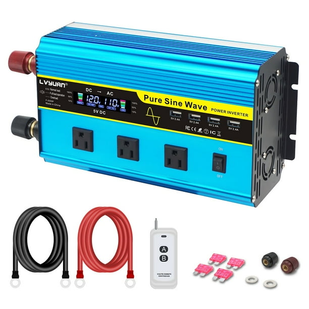 Lvyuan 2000w Pure Sine Wave Power Inverter Dc 12v To Ac 110v Converter 3 Socket 4usb With Remote