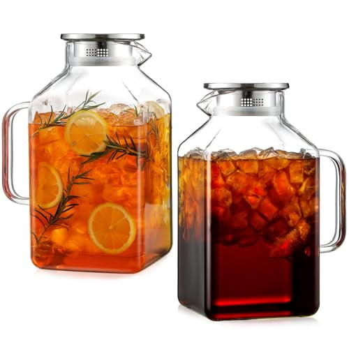 Click here for Netany 2 Pack 1 Gallon Square Glass Pitcher With L... prices