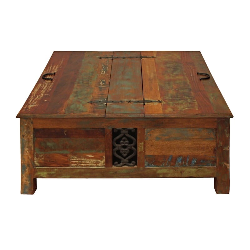 Moti Trinidad 40" Reclaimed Solid Wood Box Cocktail Table in Multi ...