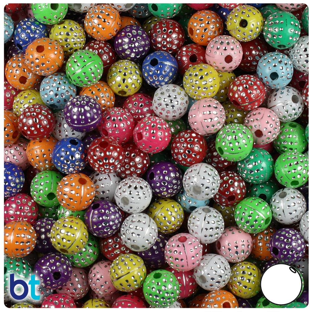 BeadTin Mixed Opaque 8mm Round Plastic Accent Beads - Silver Dots ...