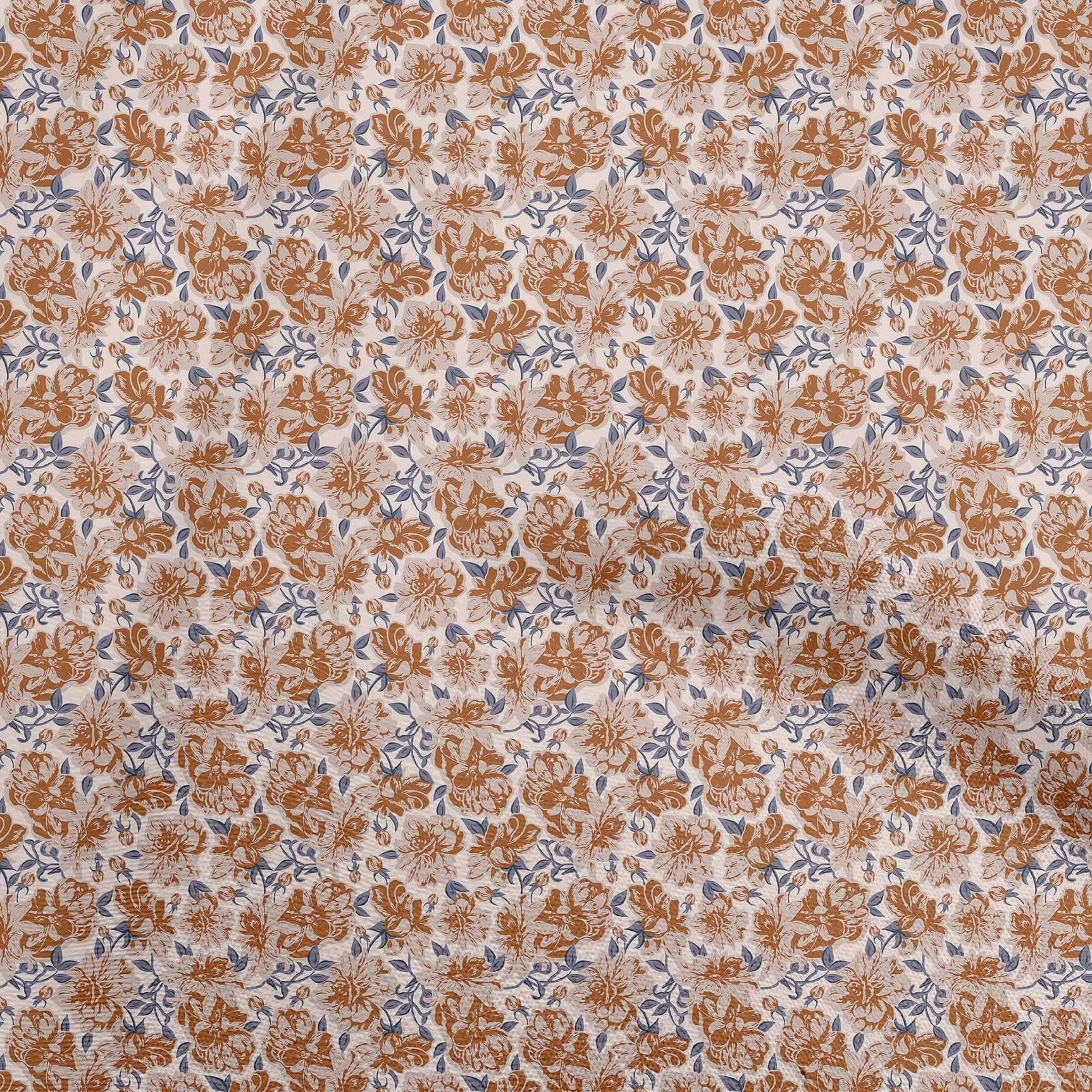 oneOone Silk Tabby Rust Brown Fabric Florals Sewing Material Print ...