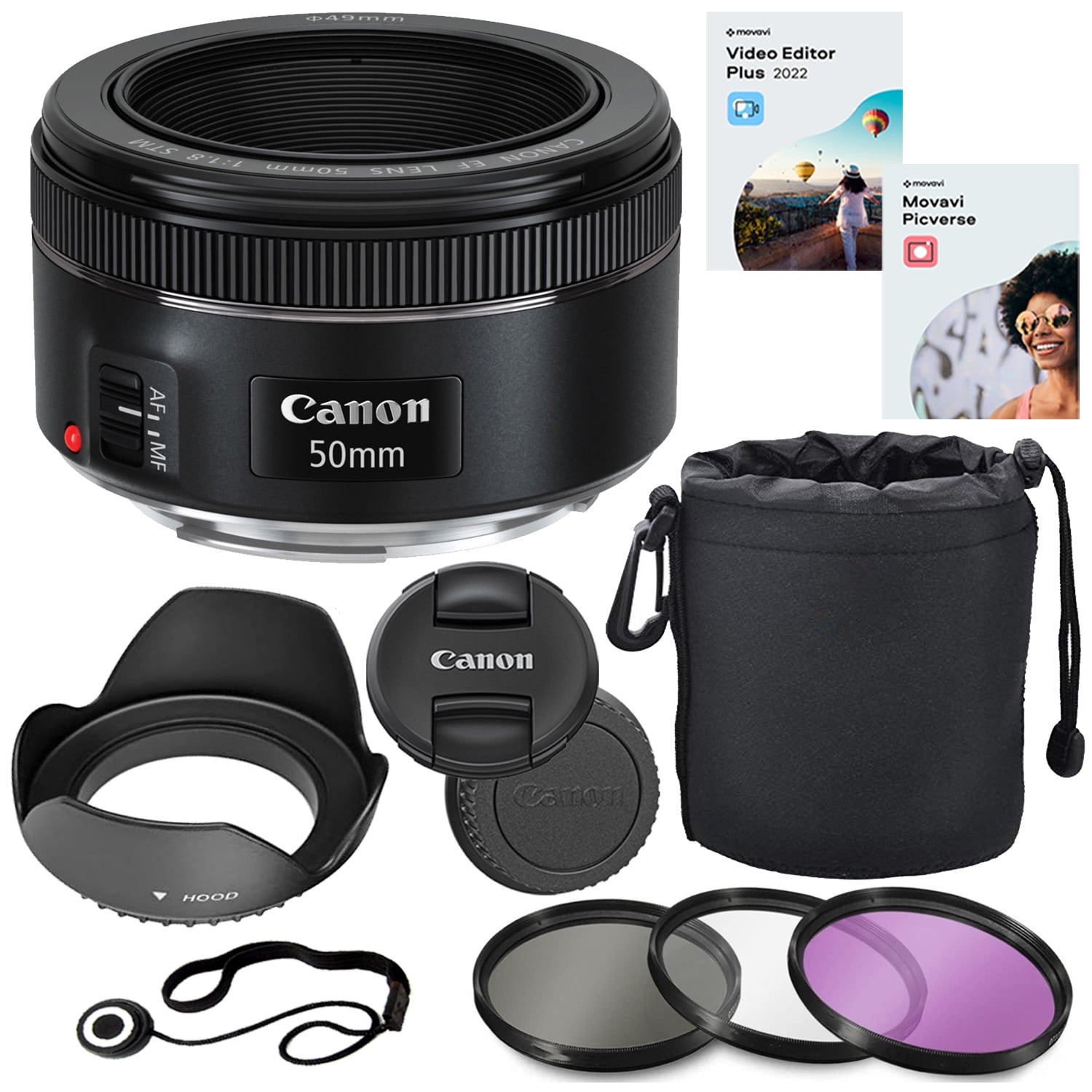 Canon EF 50mm f/1.8 STM Lens Bundle + HD Filter Kit + Lens Cap Keeper ...