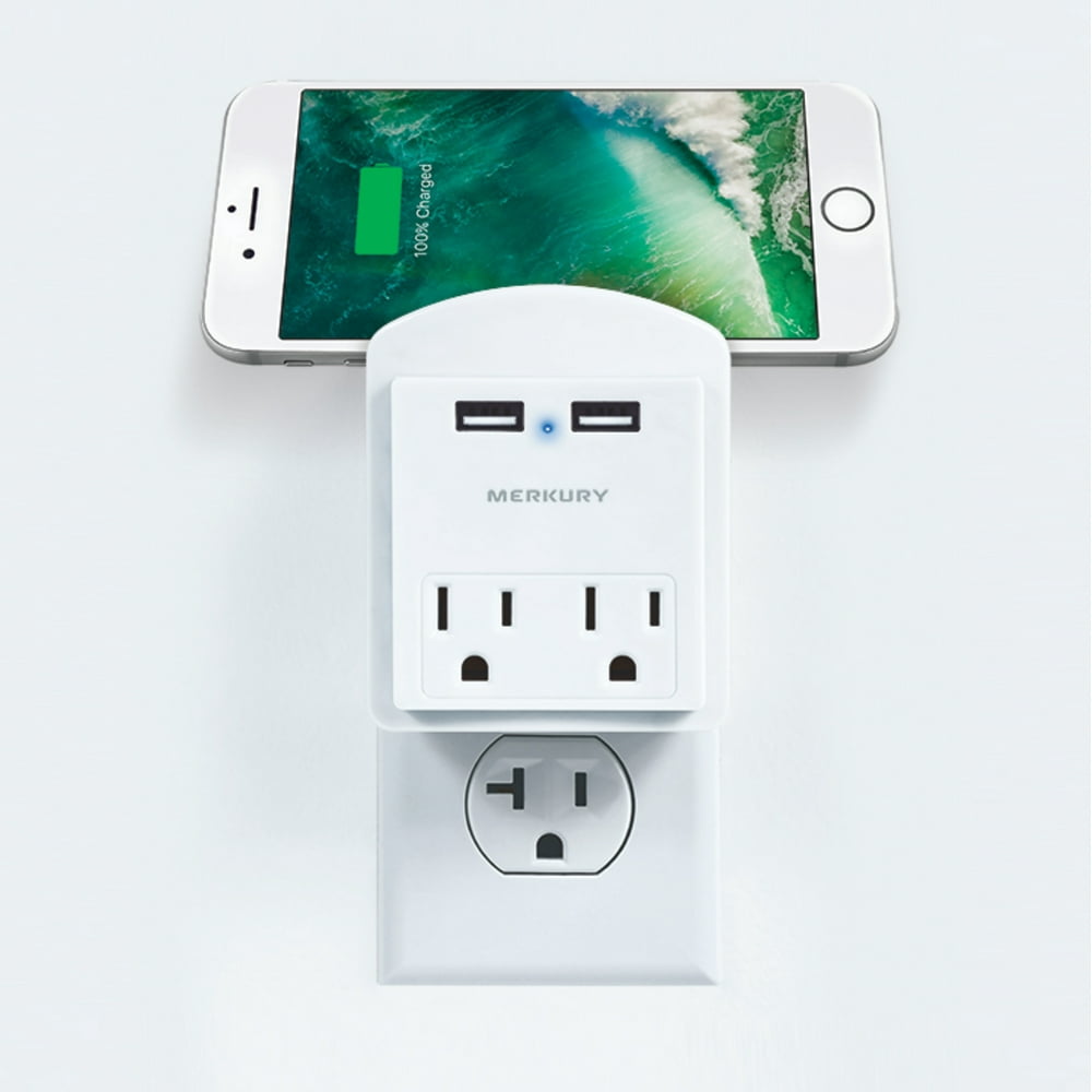 Merkury Innovations 2-Outlet Extender with 2 USB Ports and Phone Stand ...