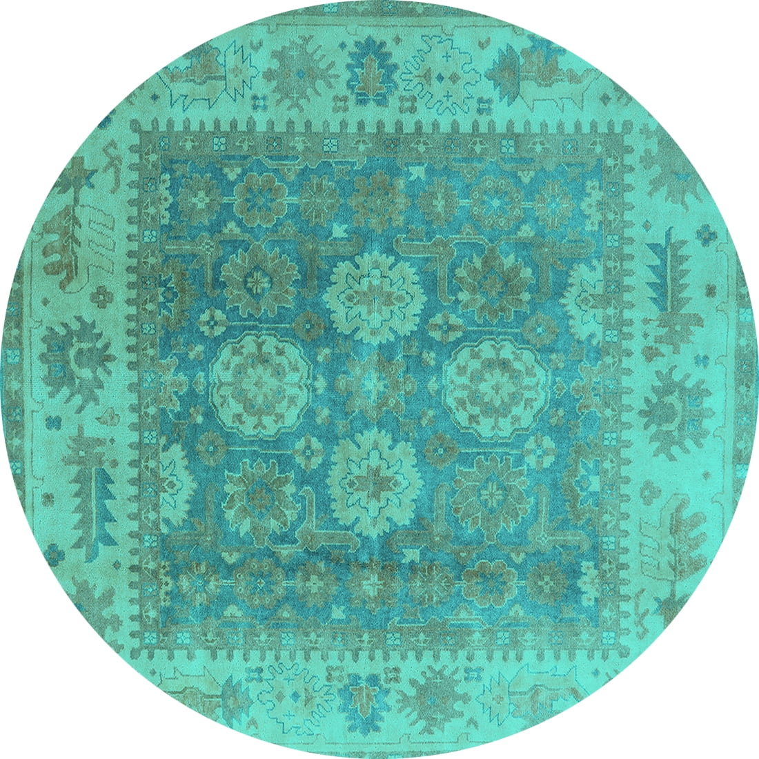 Ahgly Company Indoor Round Oriental Turquoise Blue Traditional Area ...