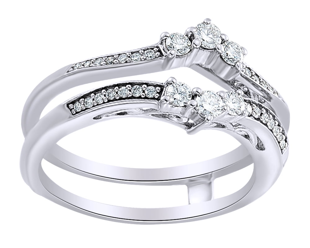 Round Cut White Natural Diamond Enhancer Ring Guard In 14K Solid White ...