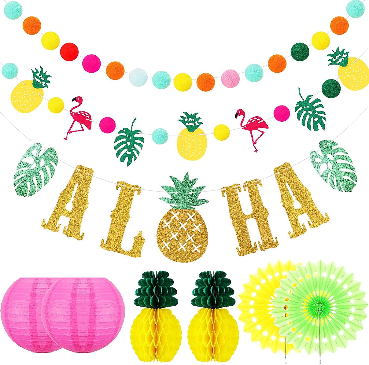 Hawaiian Aloha Party Decorations 25 Pieces Colorful Felt Balls 8 Pieces ...