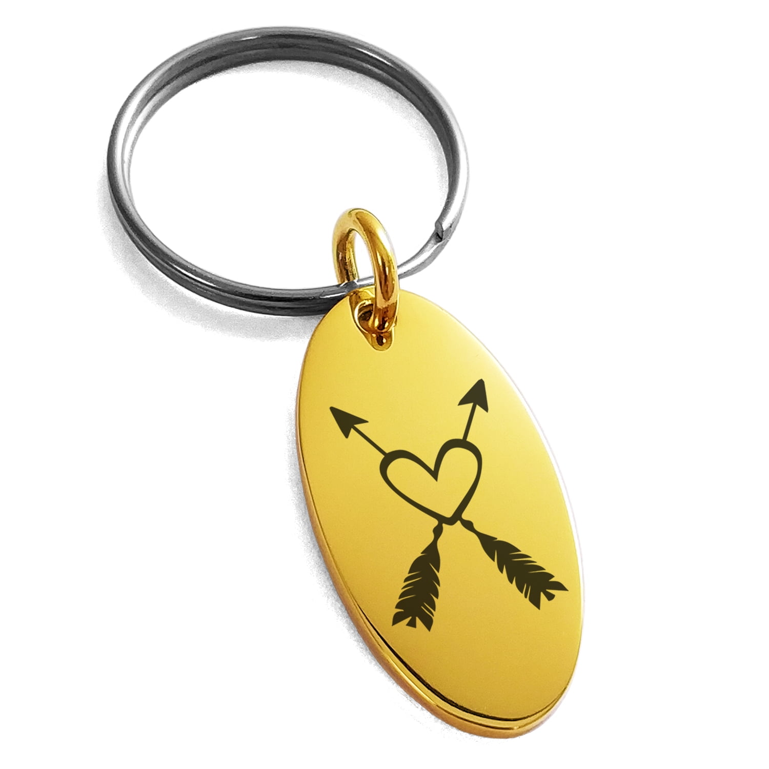 Stainless Steel Heart + Arrows Engraved Small Oval Charm Keychain ...