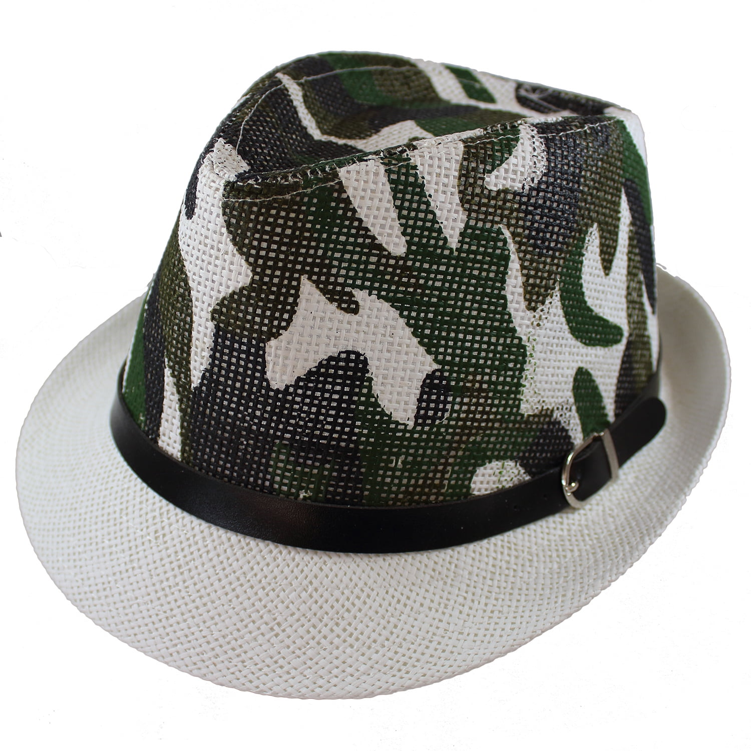 Gelante Summer Fedora Panama Straw Hats with Black Band- White Camo-S/M ...