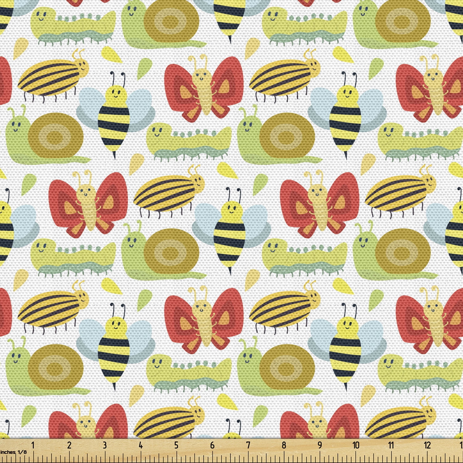Caterpillar Fabric by the Yard, Colorful Doodle Bees Caterpillars and ...