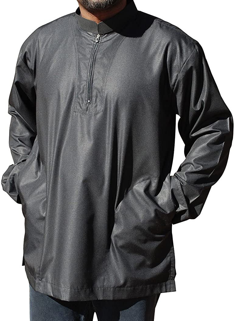 Mumtaz® Long Sleeved Black Men’s Shirt with zipper Muslim Clothing ...