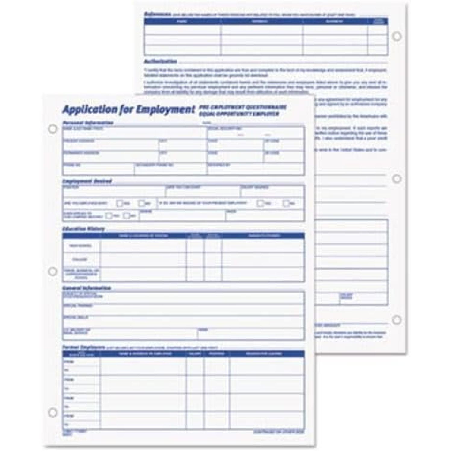 Employee Application Form, 8 3/8 x 11, 50/Pad, 2/Pack, Sold as 1 Package - Walmart.com