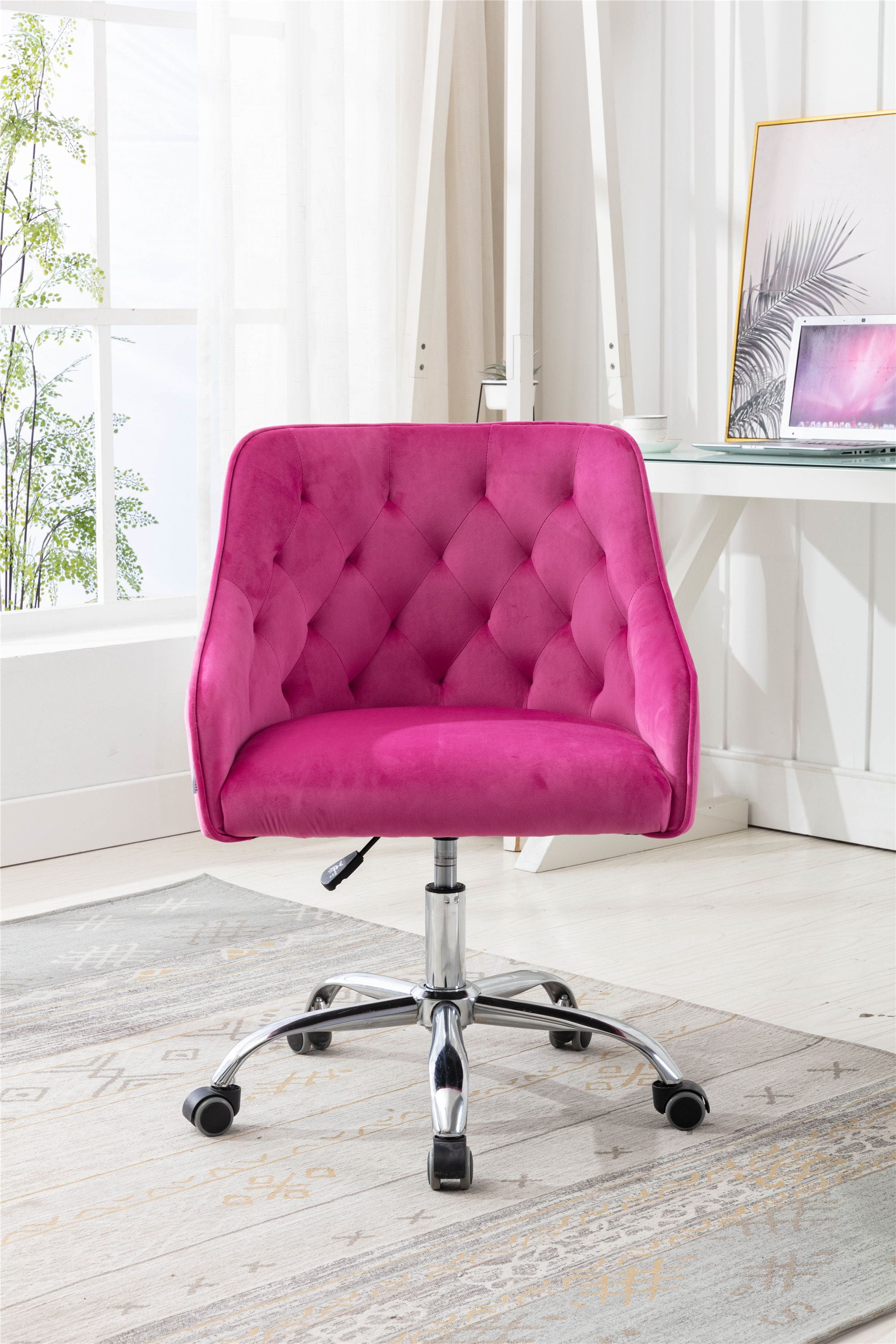 Velvet Tufted Swivel Chair with Soft Arm and Back, Comfortable Desk ...