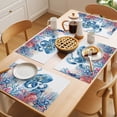 Blue Octopus Cotton Linen Placemats Set of 4, Red Coral Shell Ocean ...