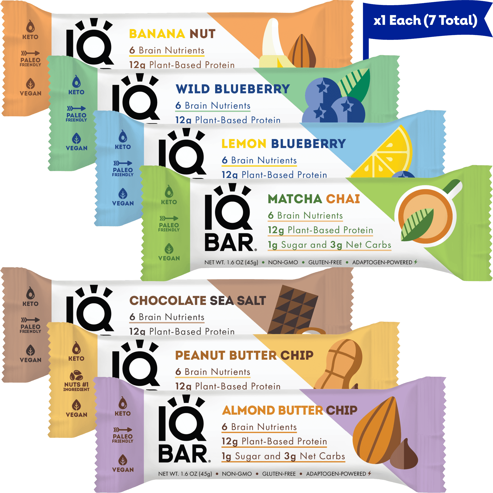 IQBAR Brain and Body Keto Protein Bars – 7 Sampler Keto Bars – Energy ...