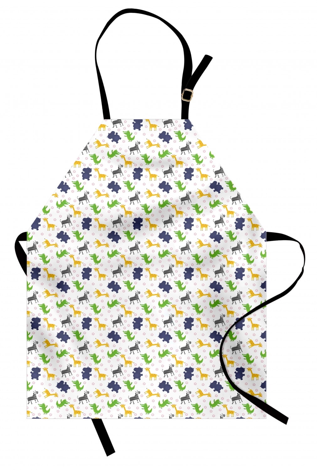 Hippo Apron, Hand Drawn Pattern Cheerful Hippo Crocodiles Giraffes and ...