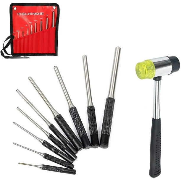 9-piece Roll Pin Punch Set and 1 Double faced mallet, Hand Pin Remover Tool for Jewelers, Watch ...