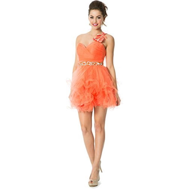 PacificPlex Womens Ruffle One-Shoulder Short Prom Homecoming Dress ...