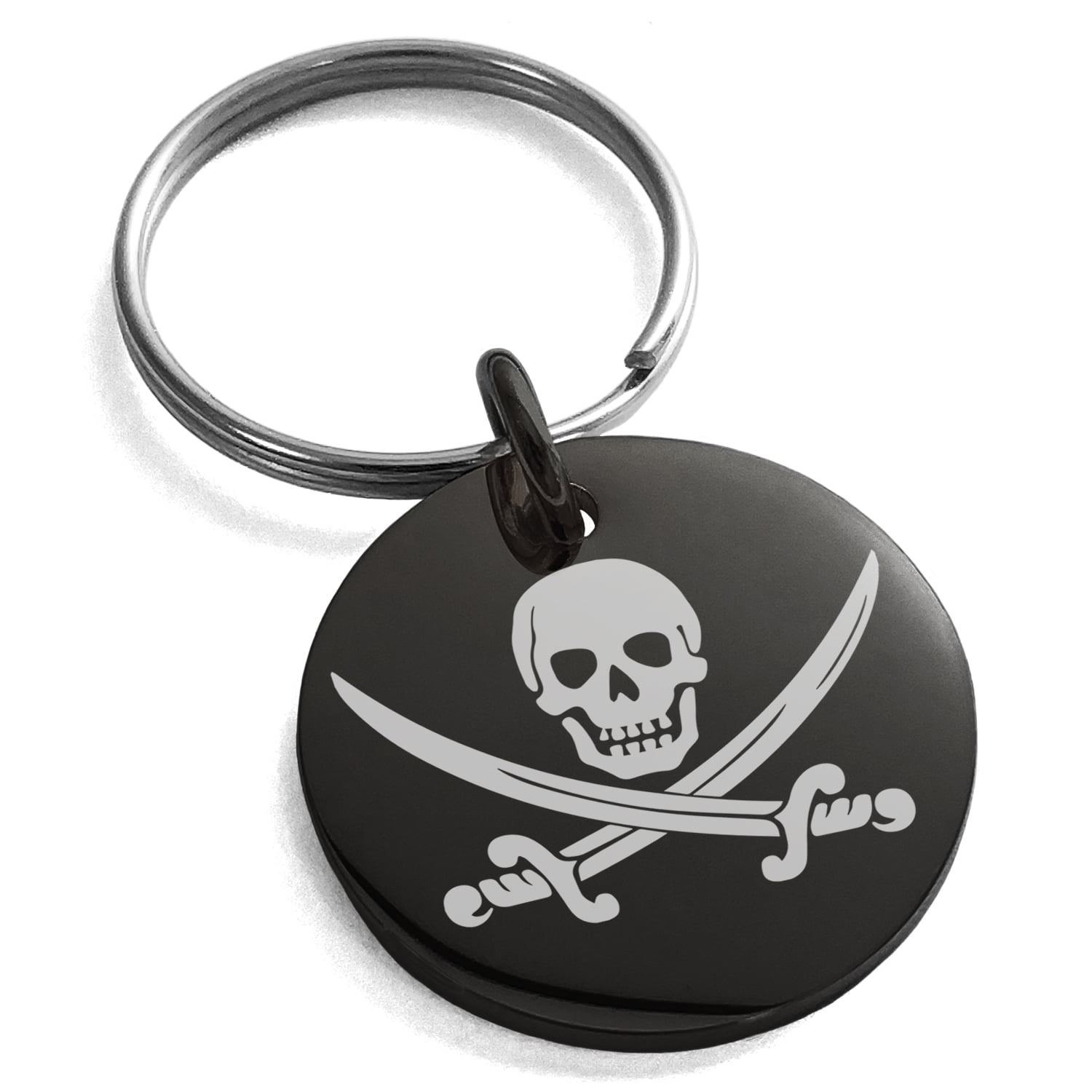 Stainless Steel Pirate Skull & Swords Engraved Small Medallion Circle ...
