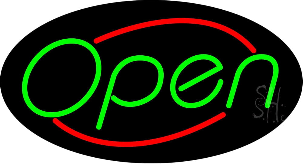 Green Open With Red Border Oval Animated LED Neon Sign 13 x 24 - inches ...