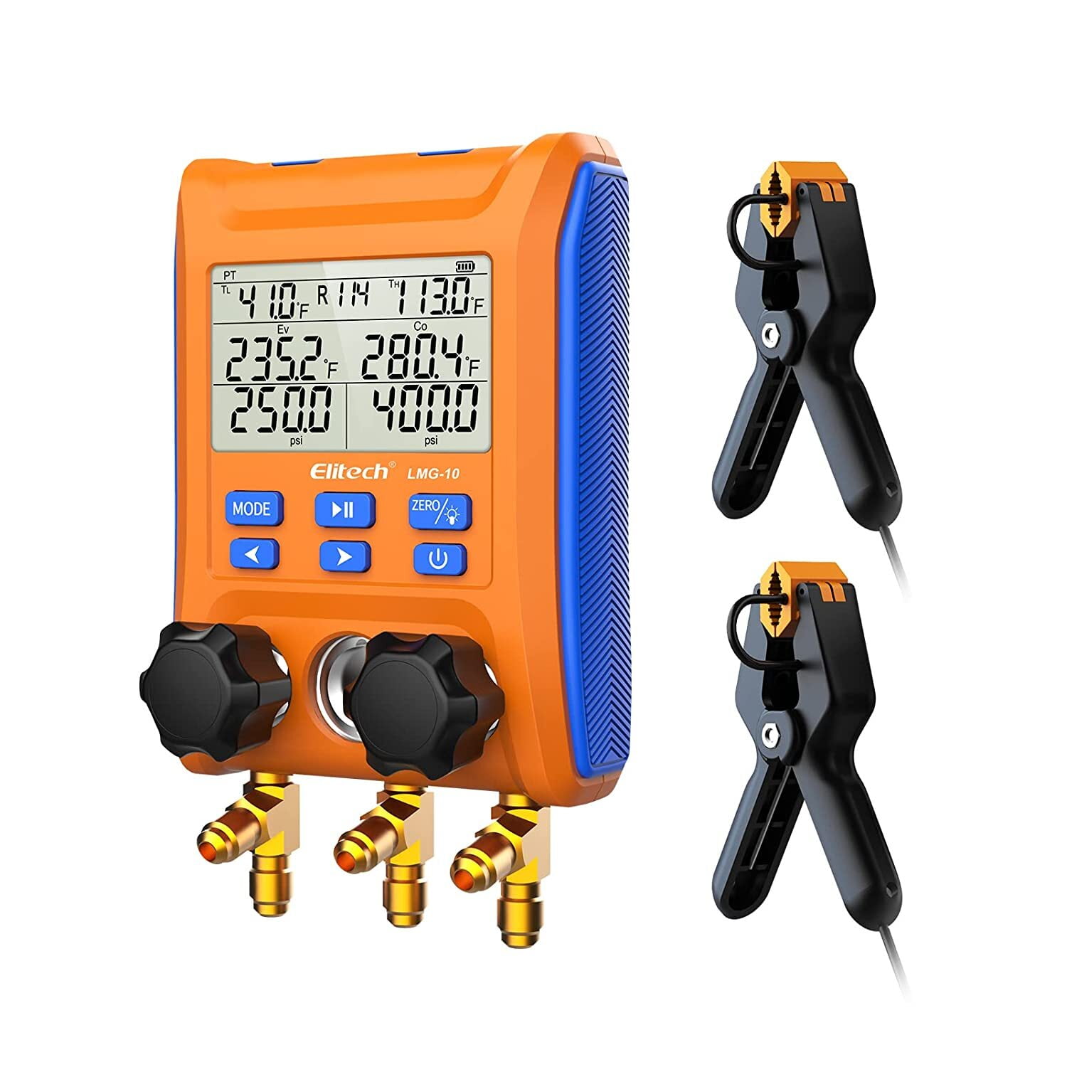 Elitech Digital Manifold Gauge HVAC 2-Way Valve with Thermometer Clamps ...