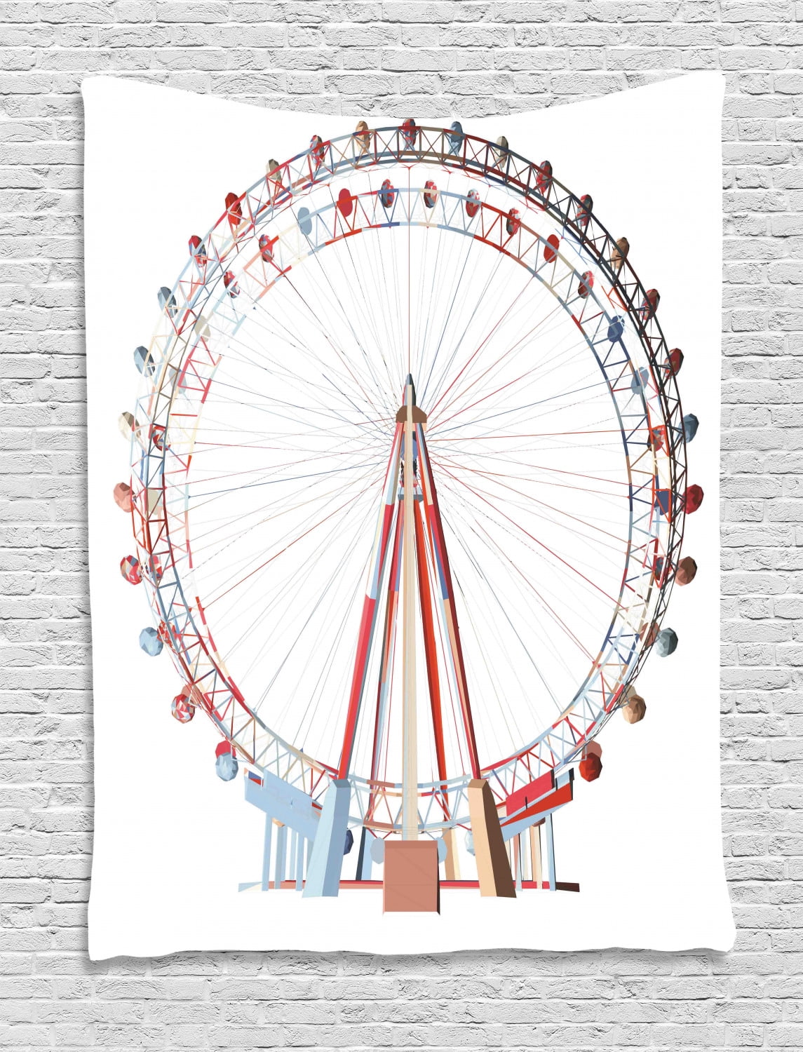 Ferris Wheel Tapestry, Abstract Dreamy Double Round Ride Illustration ...