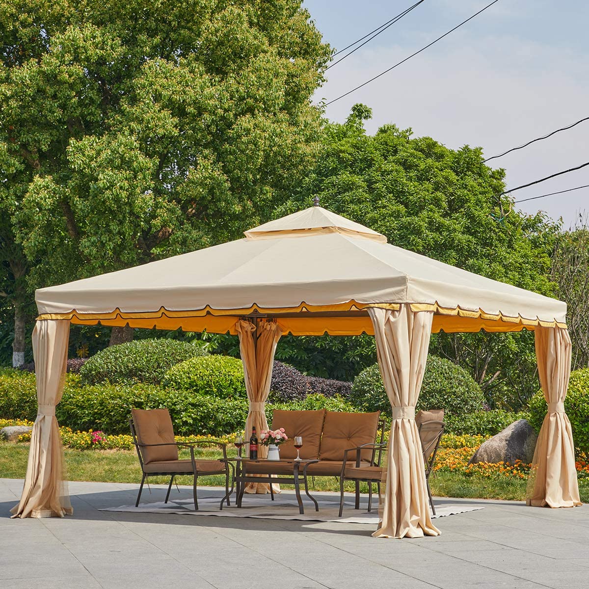 EROMMY 12 X 12 Outdoor Gazebo Canopy Aluminum Frame Soft Top Outdoor