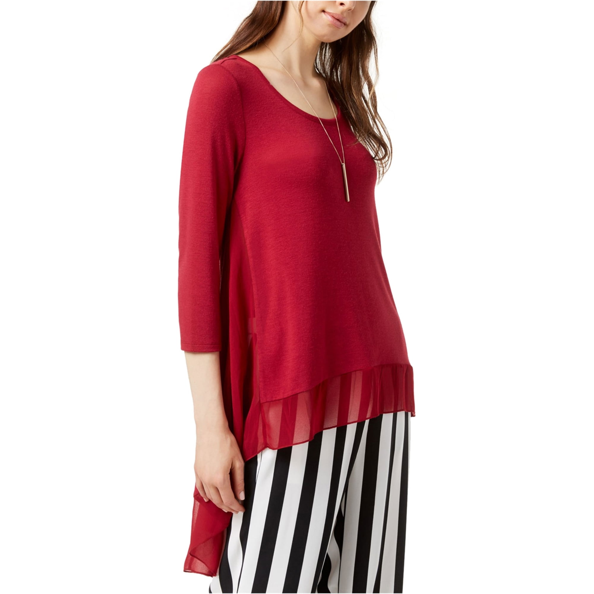bar III Womens Chiffon-Trim Tunic Blouse, Red, Large - Walmart.com