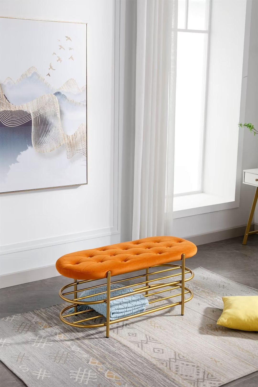 Shoe Rack Bench with Storage, End of Bed Bench, 3-Tier Golden Shoe ...