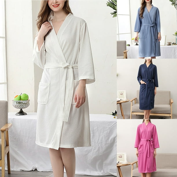 yingyy Women Water Absorption Bath Robe Solid Waffle Spa Bath Robe ...