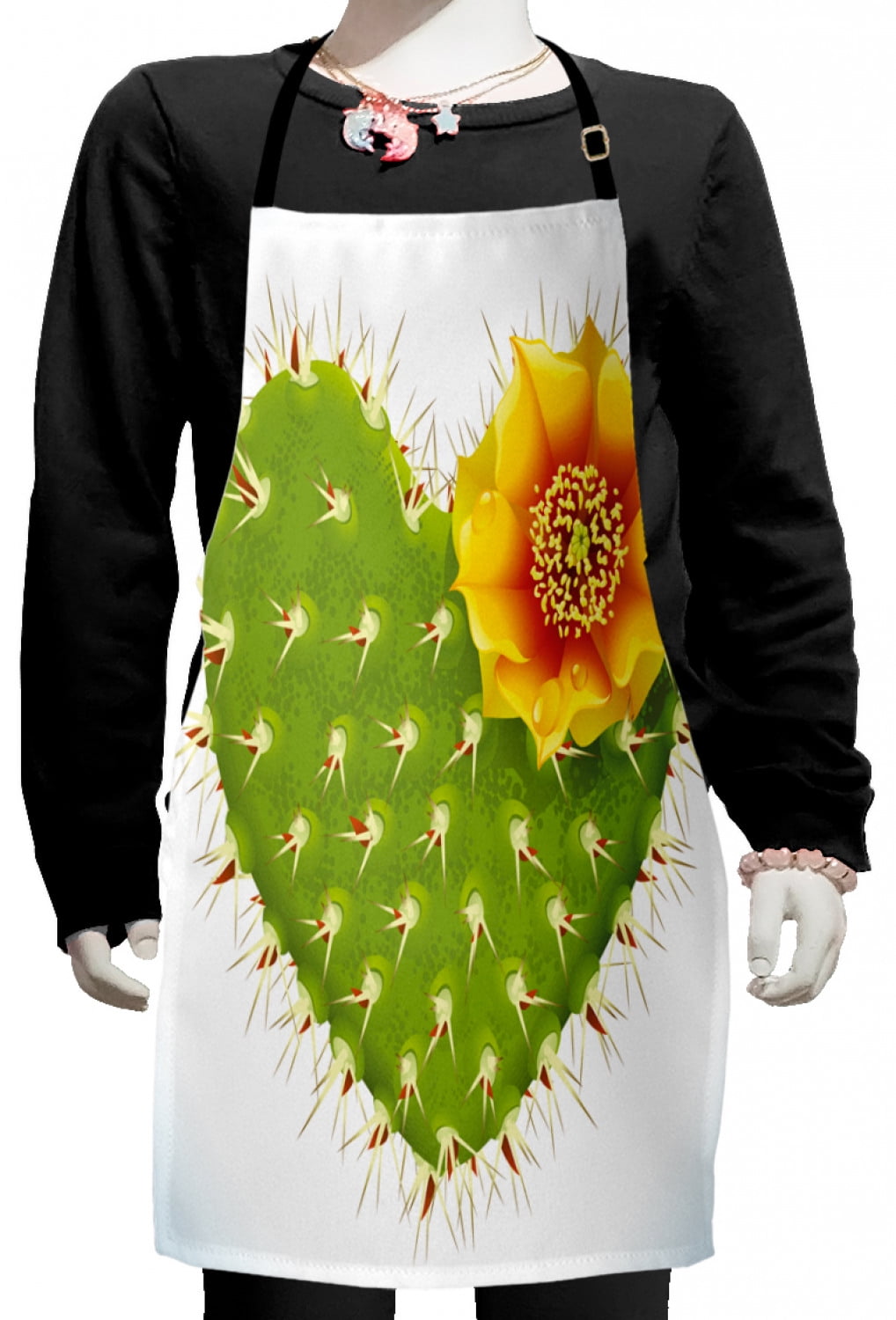 Cactus Kids Apron, Thorny Cacti in the Shape of Heart and Yellow Flower ...