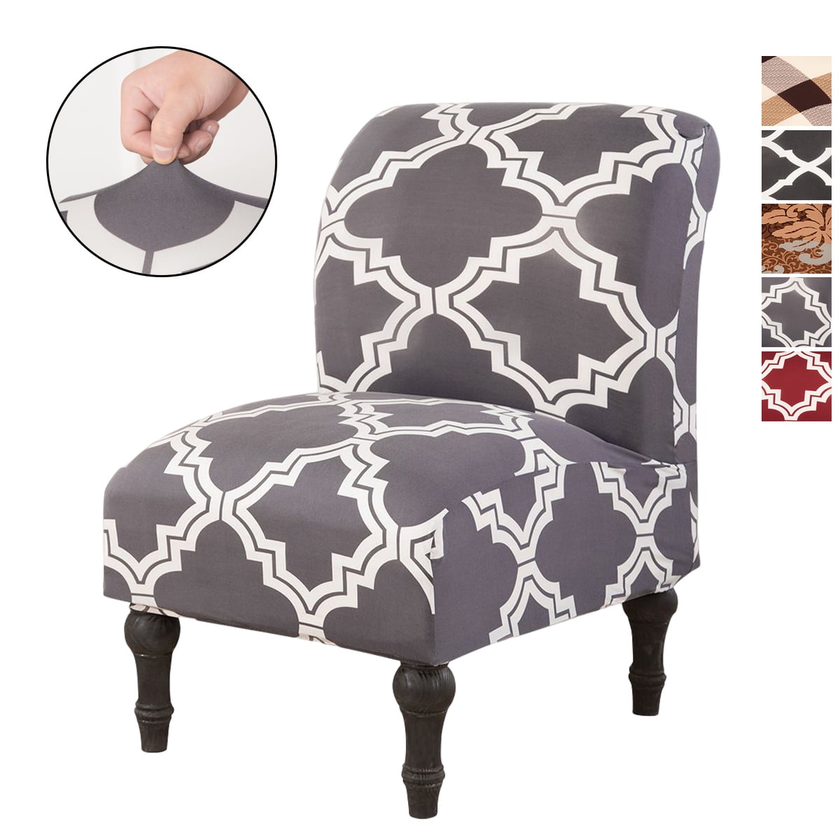 KBOOK Slipper Chair Slipcover Stretch Morocco Printed Armless Accent ...