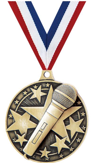 Microphone Medals, 2" Gold Diecast Microphone Medal Award 1 Pack ...